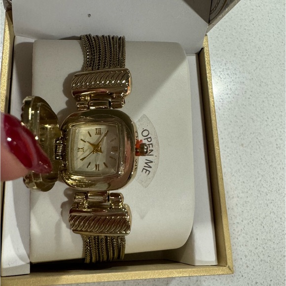 Charter Club | Accessories | Gold Flip Open Watch W Blue Gem | Poshmark